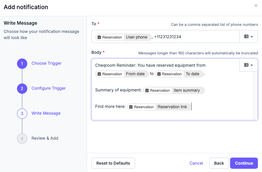 Setting up SMS notifications